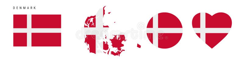 Denmark Flag in Different Shapes Icon Set. Flat Vector Illustration ...