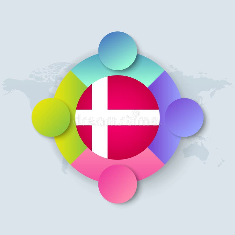 Denmark Flag with Infographic Design Isolated on World Map Stock Vector ...