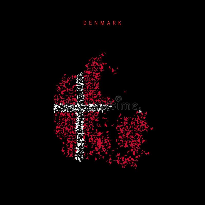 Denmark Flag Map, Chaotic Particles Pattern in the Danish Flag Colors ...