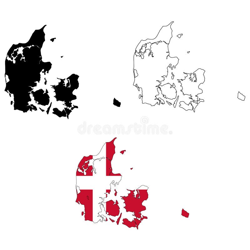 Denmark Flag Map. Outline Map of Denmark Map Sign. Denmark Map.flat ...