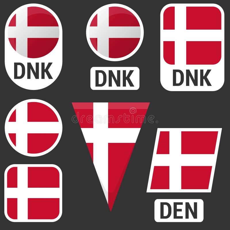 Denmark Flag Set. Flags of Different Shapes Stock Vector - Illustration ...