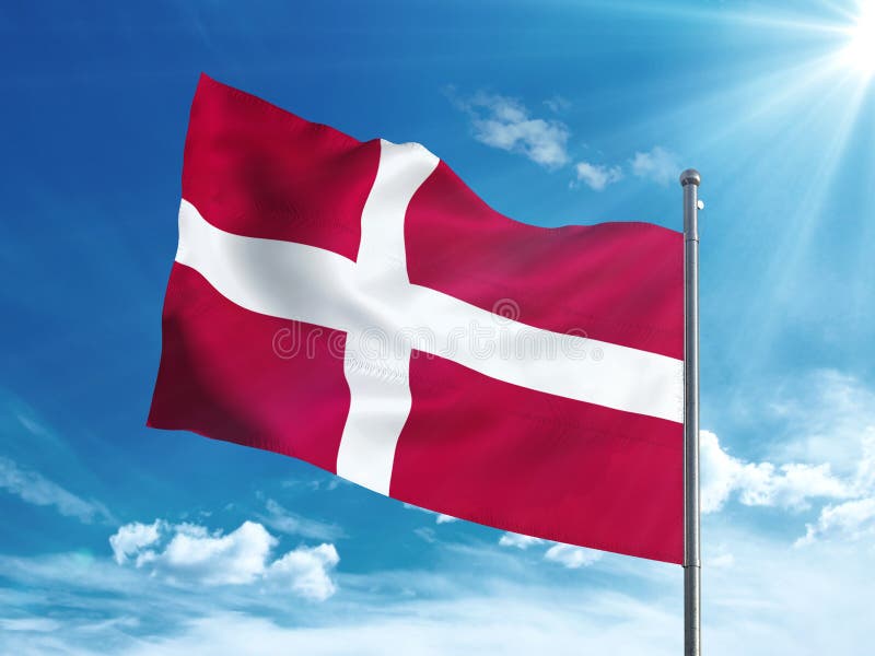 Denmark Flag Waving in the Blue Sky Stock Illustration - Illustration ...