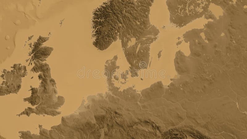 Denmark on the Globe. Outline. Sepia Elevation. No Labels Stock Video ...