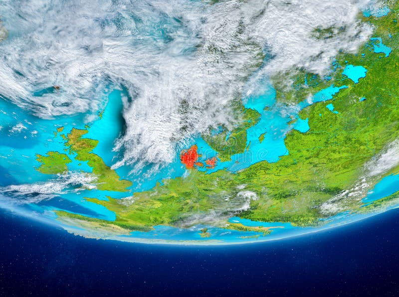 Denmark on Globe from Space Stock Illustration - Illustration of clouds ...