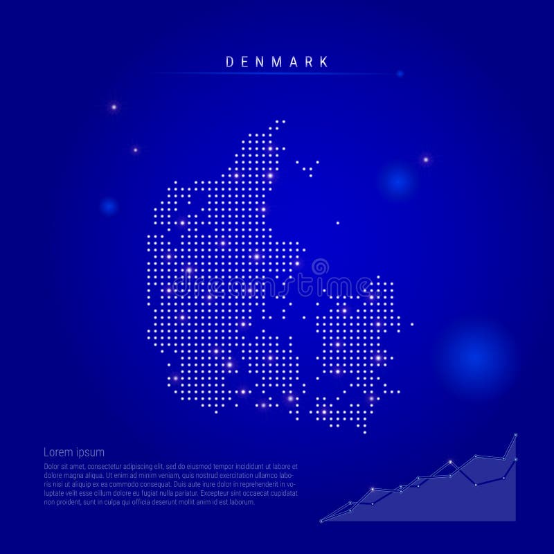 Denmark Illuminated Map with Glowing Dots. Dark Blue Space Background ...