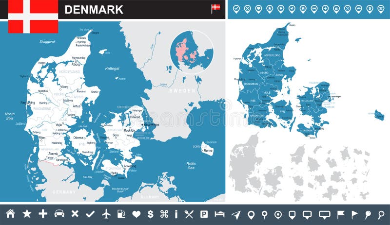 Denmark - Infographic Map and Flag Illustration Stock Illustration ...