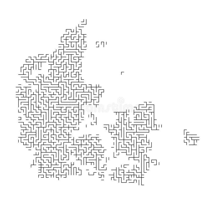 Denmark Map from Black Pattern of the Maze Grid. Vector Illustration ...