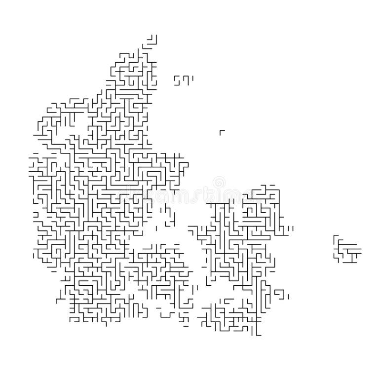 Denmark Map from Black Pattern of the Maze Grid. Vector Illustration ...