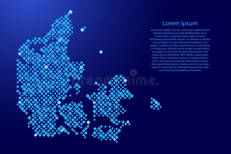 Denmark Map from Blue Pattern of the Maze Grid and Glowing Space Stars ...