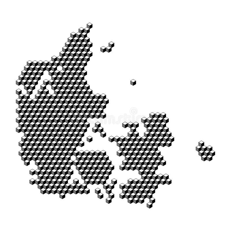 Denmark Map from 3D Black Cubes Isometric Abstract Concept, Square ...