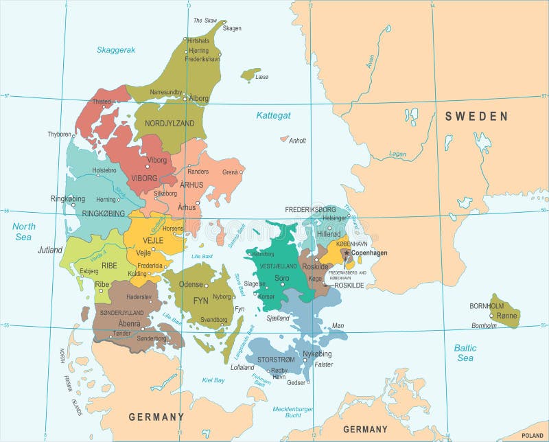 Denmark Map - Vector Illustration Stock Illustration - Illustration of ...