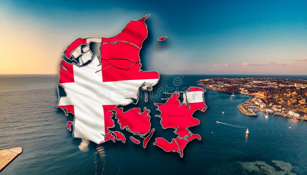 Denmark Map and Flag stock illustration. Illustration of reflection ...