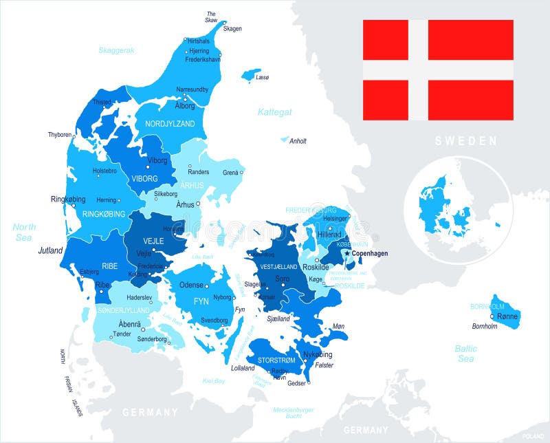 Denmark - Map and Flag Illustration Stock Illustration - Illustration ...