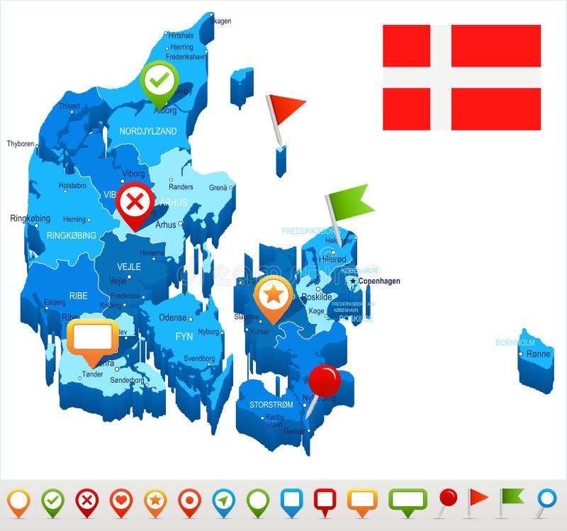 Denmark - Map and Flag Illustration Stock Illustration - Illustration ...
