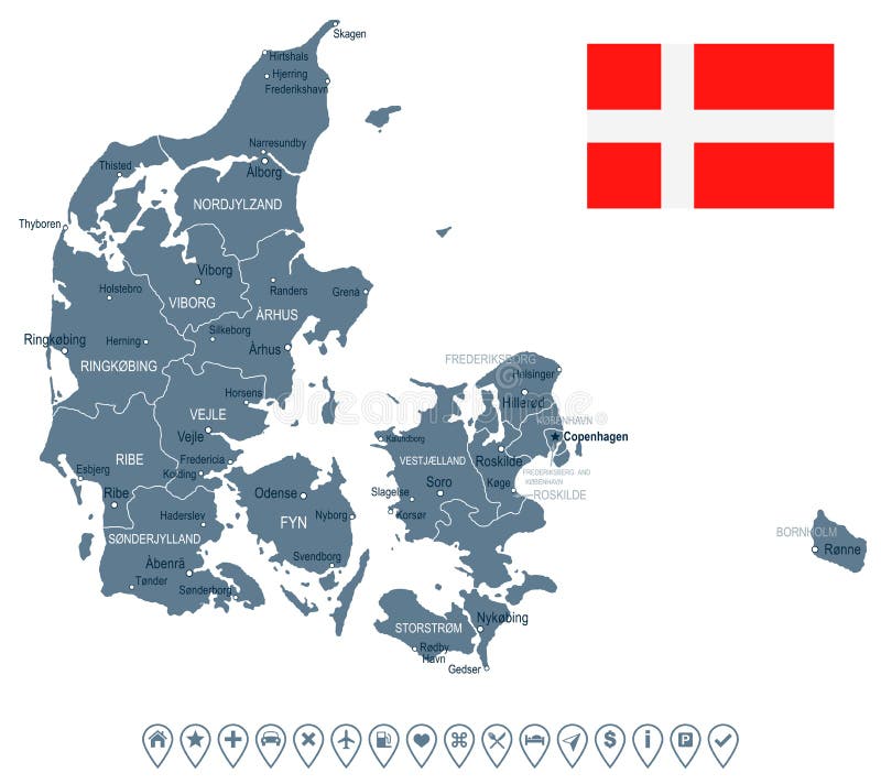 Denmark - Map and Flag Illustration Stock Illustration - Illustration ...