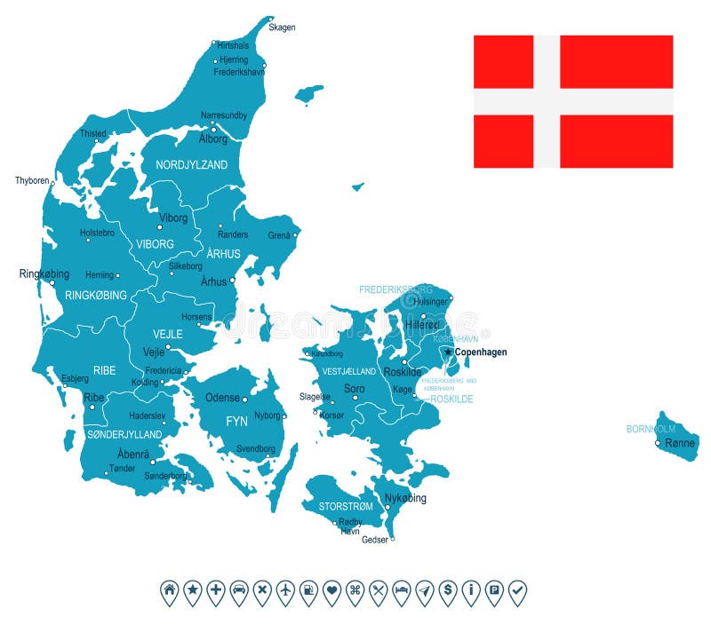 Denmark - Map and Flag Illustration Stock Illustration - Illustration ...