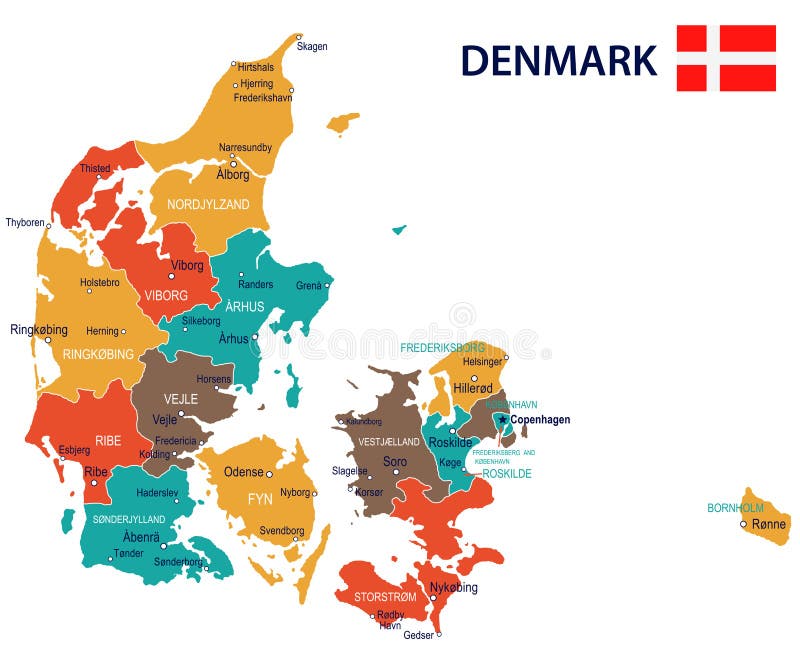 Denmark - Map and Flag Illustration Stock Illustration - Illustration ...