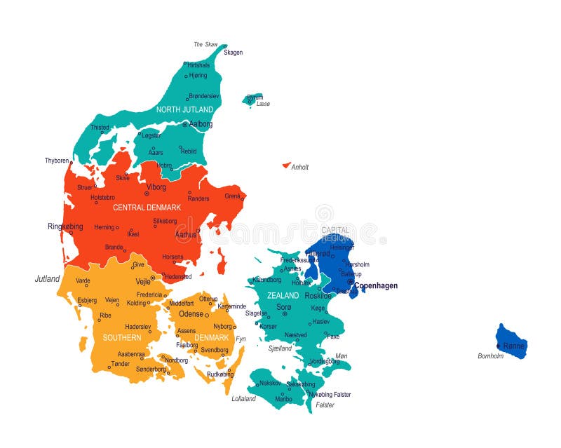 Denmark - Highly Detailed Black and White Map. Stock Vector ... Denmark - Highly Detailed Black and White Map. Stock Vector ...