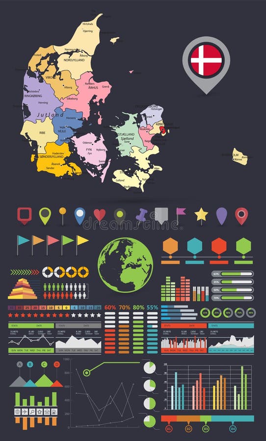 Denmark Map Infographic Template Design. Dark Set Stock Vector ...