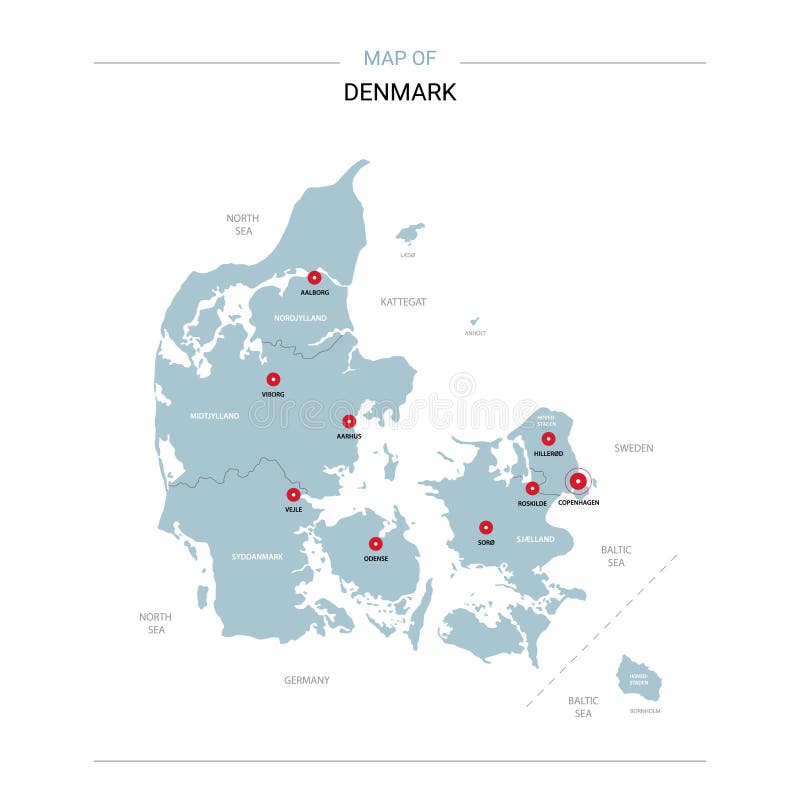 Denmark Map Vector with Red Pin. Stock Vector - Illustration of ...
