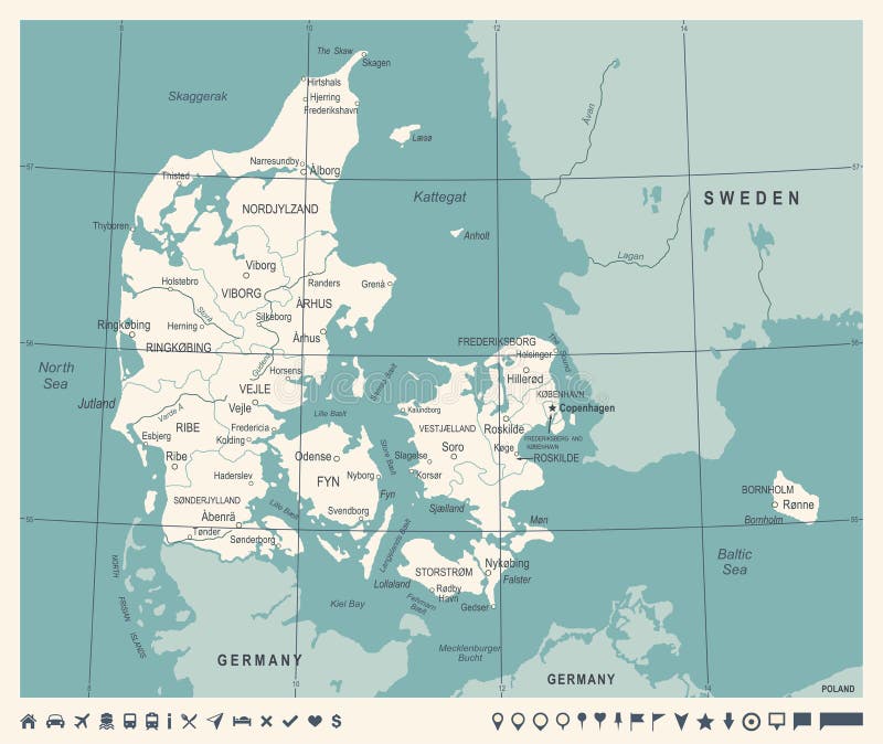 Denmark Map - Vintage Vector Illustration Stock Illustration ...