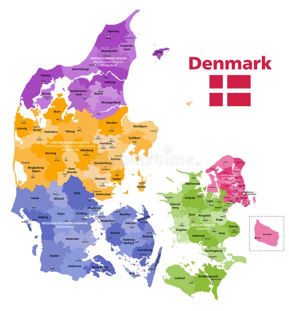 Denmark Municipalities Vector Map Colored by Regions with ...