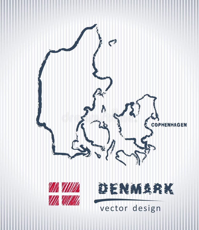 Denmark National Vector Drawing Map on White Background Stock Vector ...