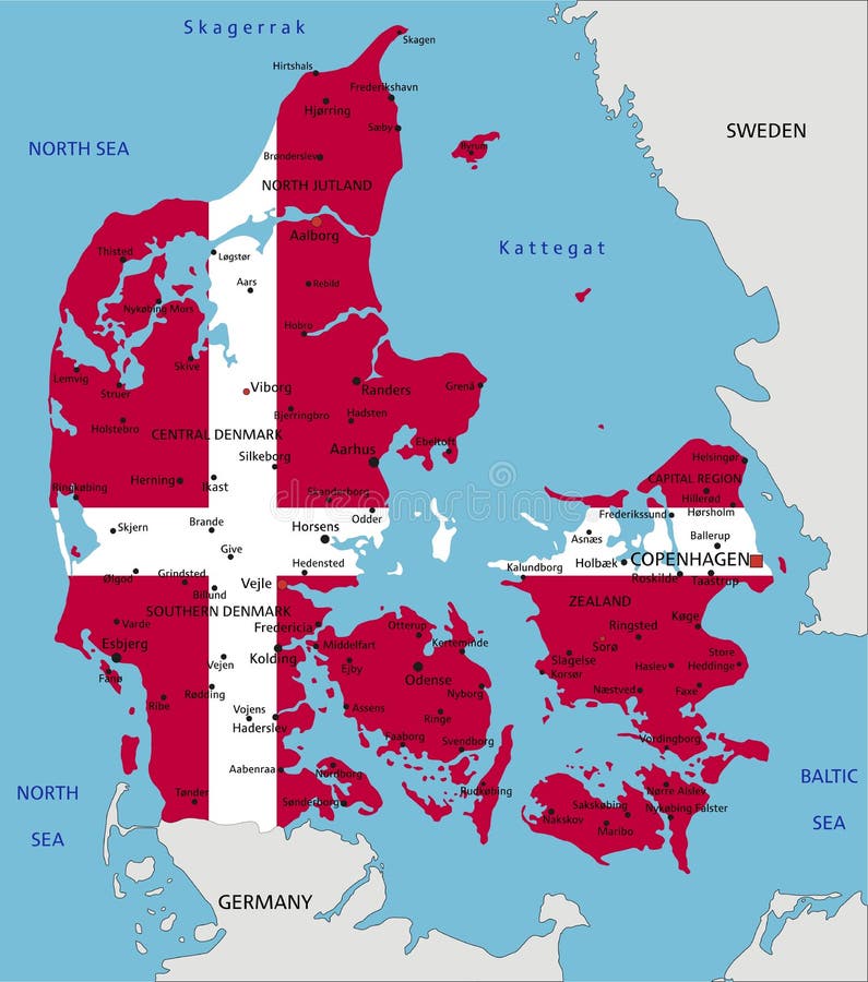 Denmark Highly Detailed Political Map with National Flag Isolated on ...
