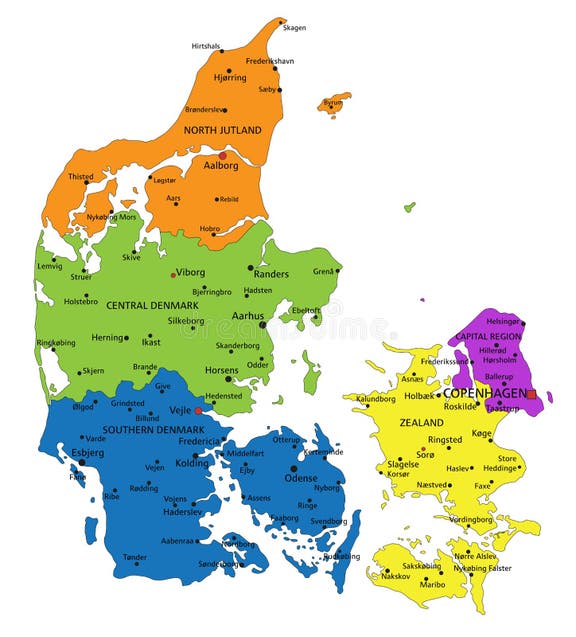 Colorful Denmark Political Map with Clearly Labeled, Separated Layers ...