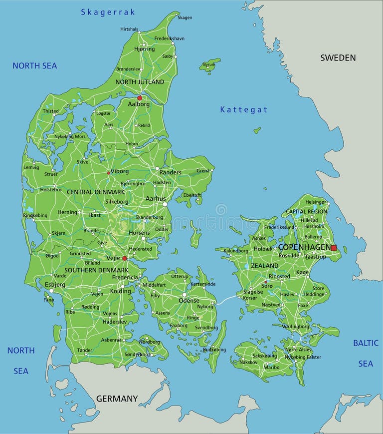 Detailed Denmark Physical Map Stock Illustrations – 179 Detailed ...