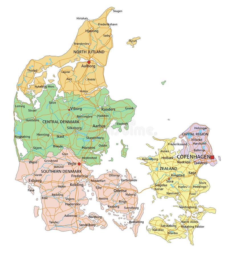 Denmark - Highly Detailed Editable Political Map with Labeling. Stock ...