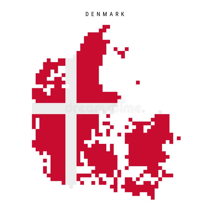 Denmark Pixel Flag Map Icon. Flat Vector Illustration Isolated on White ...