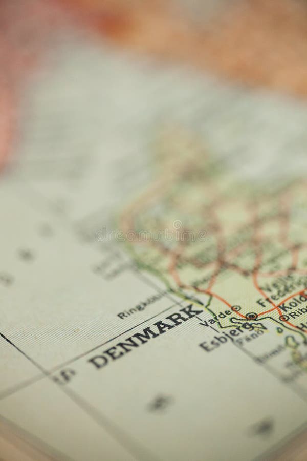 Denmark on Vintage Map stock photo. Image of denmark - 128997416