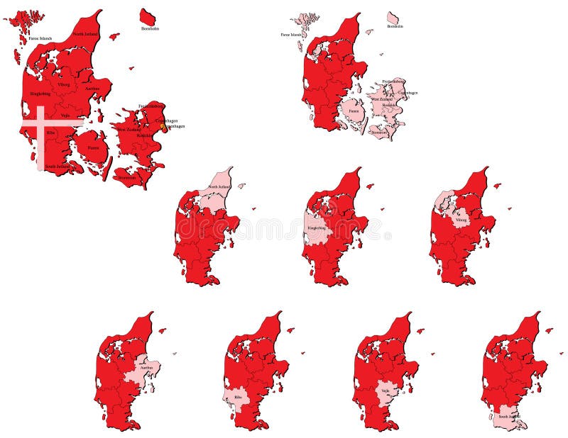 Denmark provinces maps stock vector. Illustration of districts - 31932078