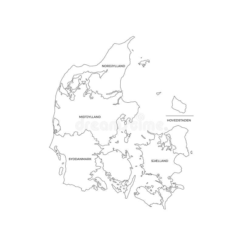 Denmark Regions Map stock vector. Illustration of outline - 197203658