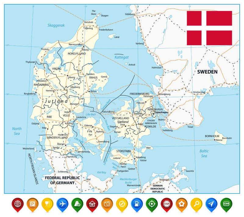 Denmark Road Map. Highly Detailed Editable Map Stock Illustration ... Denmark Road Map. Highly Detailed Editable Map Stock Illustration ...