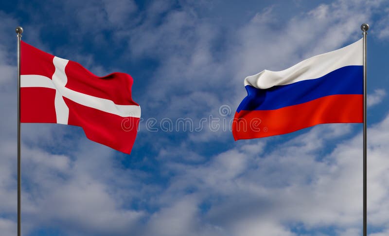Denmark and Russia Flags. Blue Sky Flag Denmark and Flag Russia Stock ...