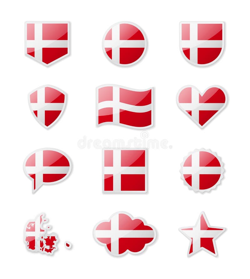 Denmark - Set of Country Flags in the Form of Stickers of Various ...
