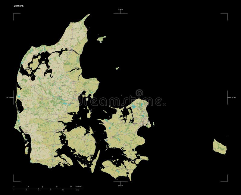 Denmark Shape on Black. Topo Humanitarian Stock Illustration ...