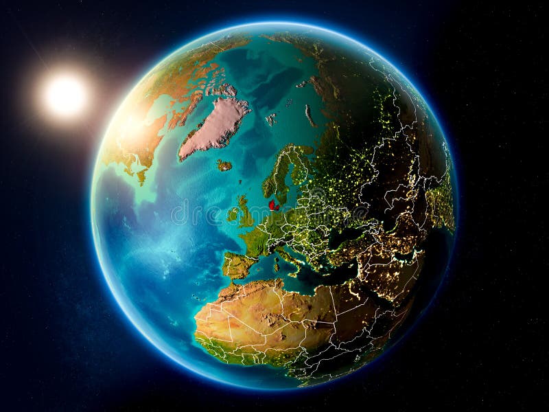 Denmark with Sunset from Space Stock Photo - Image of lights, borders ...