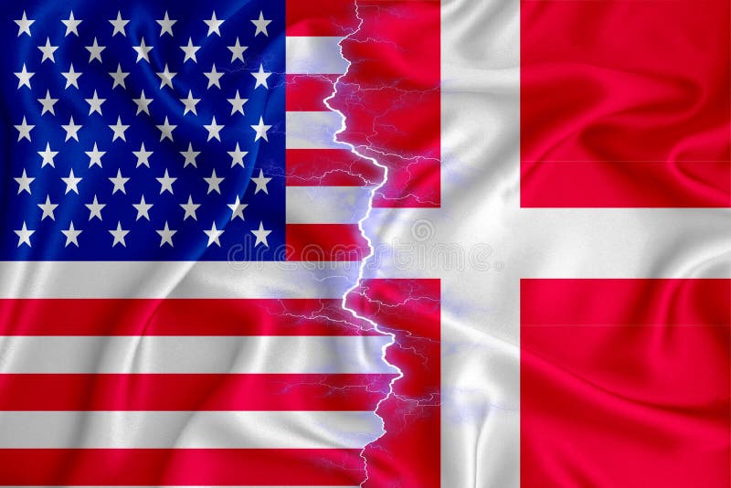 Denmark and US Flag on Zipper Crossed Textured Fabric. the Concept of ...