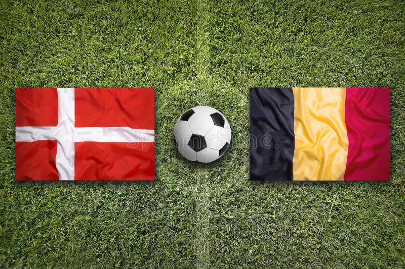 Denmark Vs. Belgium Flags on Soccer Field Stock Image - Image of soccer ...