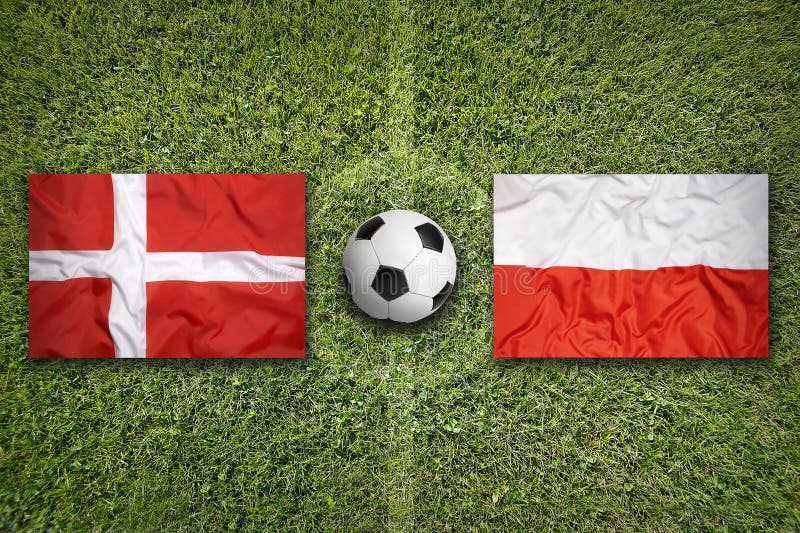 Denmark Vs. Poland Flags on Soccer Field Stock Image - Image of soccer ...