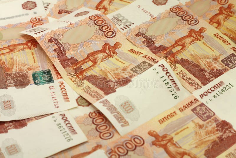 Denominations of Five Thousand Russian Rubles Background Stock Photo ...