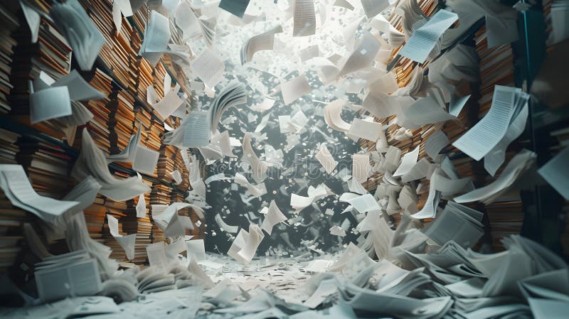 A Dense Archive of Files and Documents, with Papers Flying Out and ... A Dense Archive of Files and Documents, with Papers Flying Out and ...