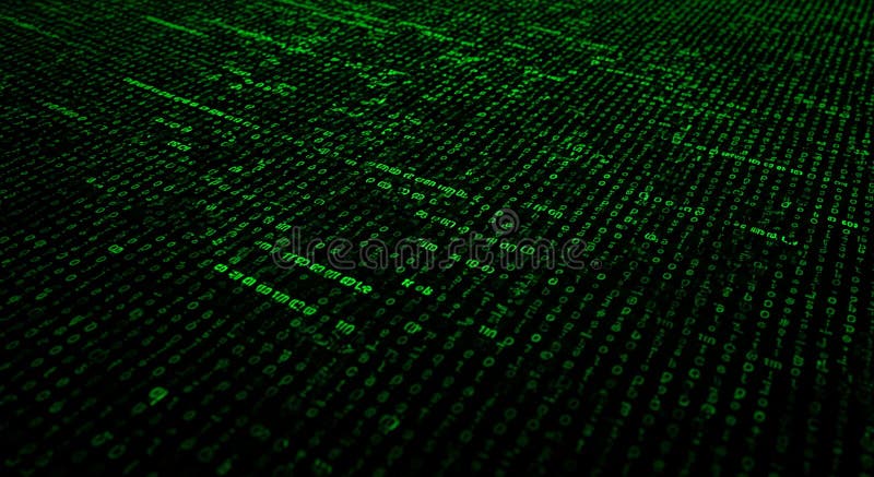 A Dense Array of Green Binary Code Runs Vertically on a Black Screen, Evoking a Digital Stock ...