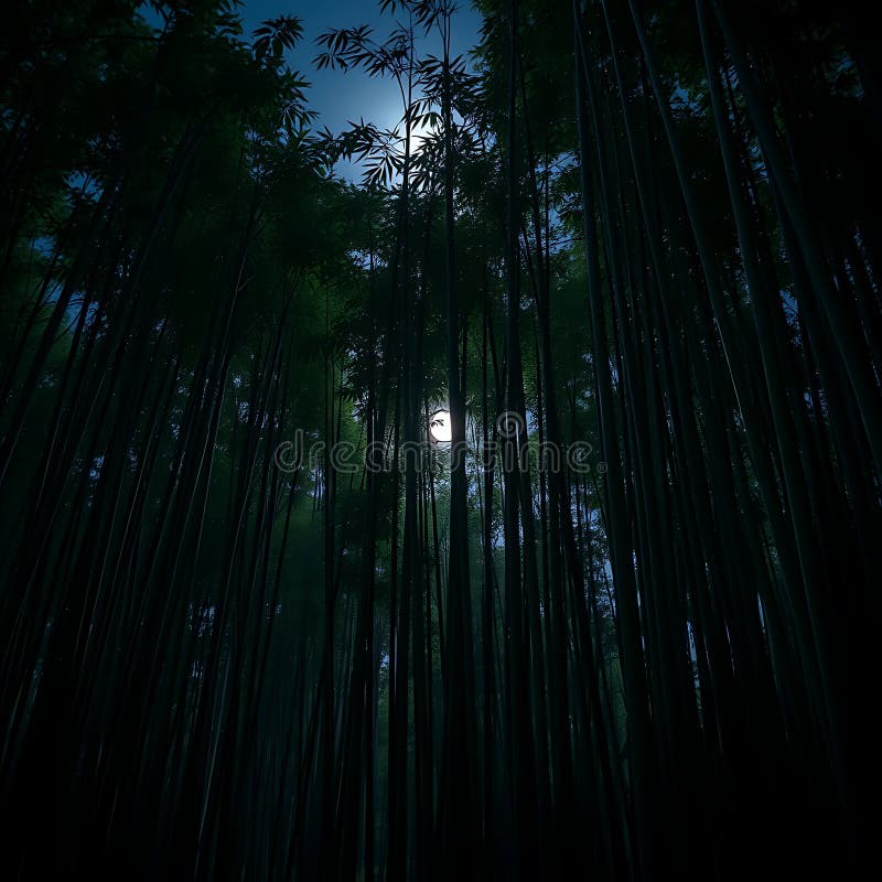 A Dense Bamboo Forest with Moonlight Breaking through Gaps in the Tall ...