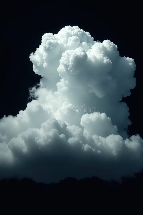 Dense, Billowing White Cloud Against Stark Black Backdrop , High ...