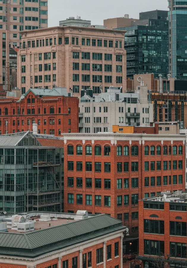 Dense City Architecture Brown Brick Buildings Aerial View Stock Photos ...