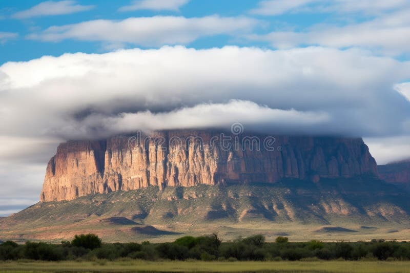 Dense Cloud Cover Over Flat-topped Rock Formation Stock Photo - Image ...